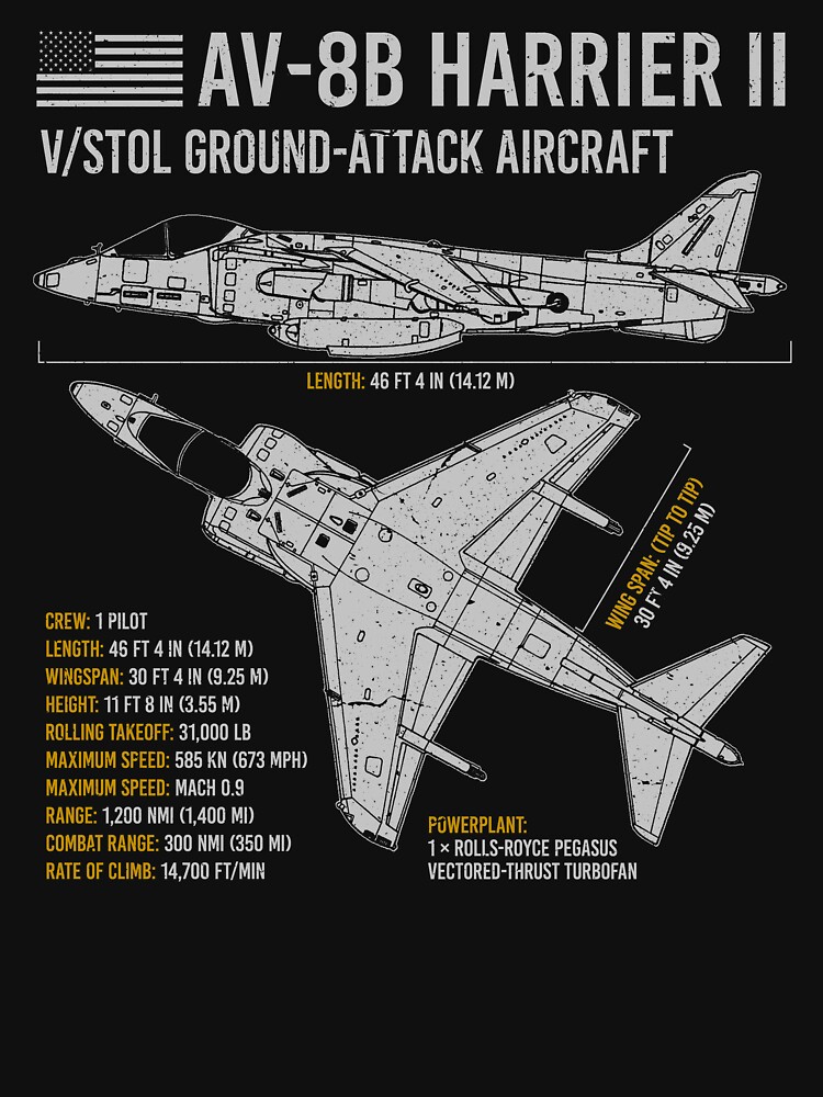 "Av-8B harrier ii US Aircraft Plane USAF Airplane Blueprint" Classic T ...