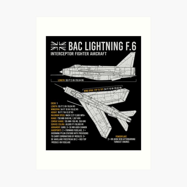 "RAF English Electric Lightning British Airplane Blueprint Military jet ...