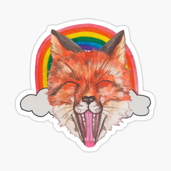 "Fox face with rainbow and clouds" Sticker by susserain | Redbubble