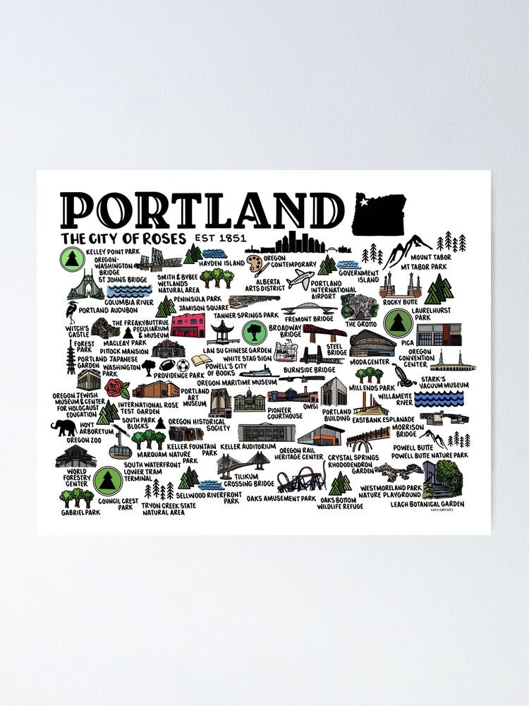 "Portland Oregon Map " Poster for Sale by fiberandgloss | Redbubble