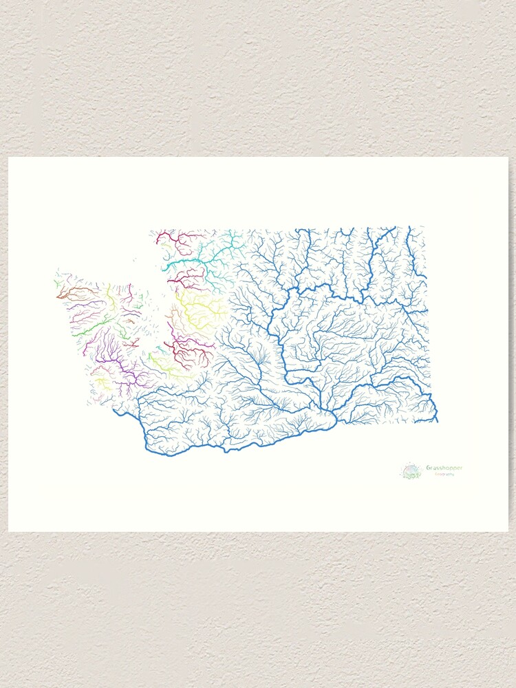 Lámina artística «Mapa de la cuenca del río Washington en colores del ...