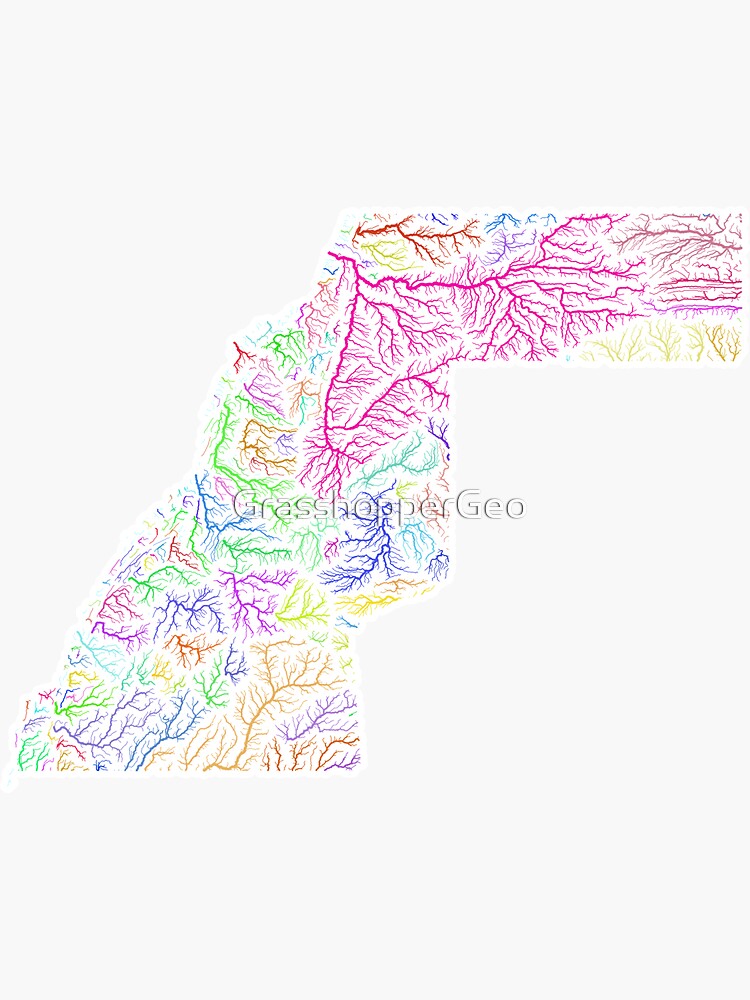 "Western Sahara River Basin Map in Rainbow Colours with White ...