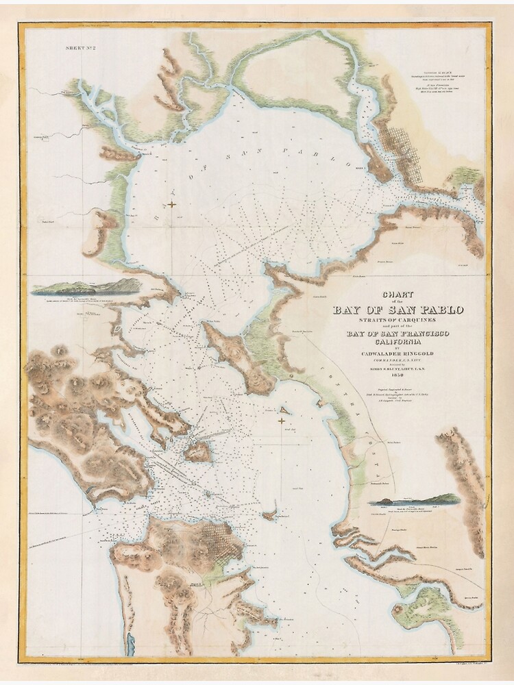 "Old San Pablo & San Rafael Bay Map (1850) Vintage San Francisco ...