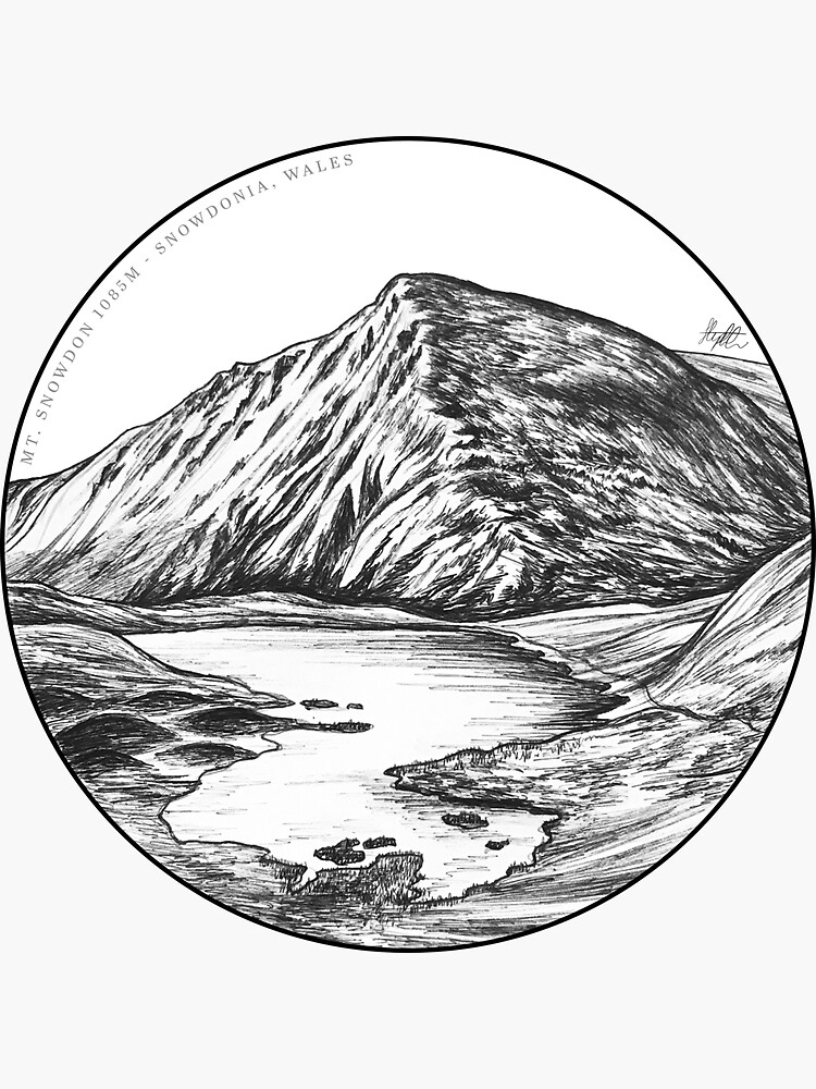 "Mount Snowdon Drawing - Snowdonia, Wales" Sticker for Sale by ...