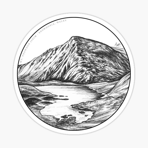 "Mount Snowdon Drawing - Snowdonia, Wales" Sticker for Sale by ...
