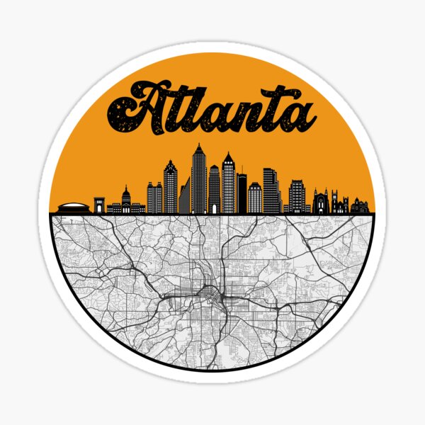"Atlanta City Skyline With Map Vintage" Sticker for Sale by ...