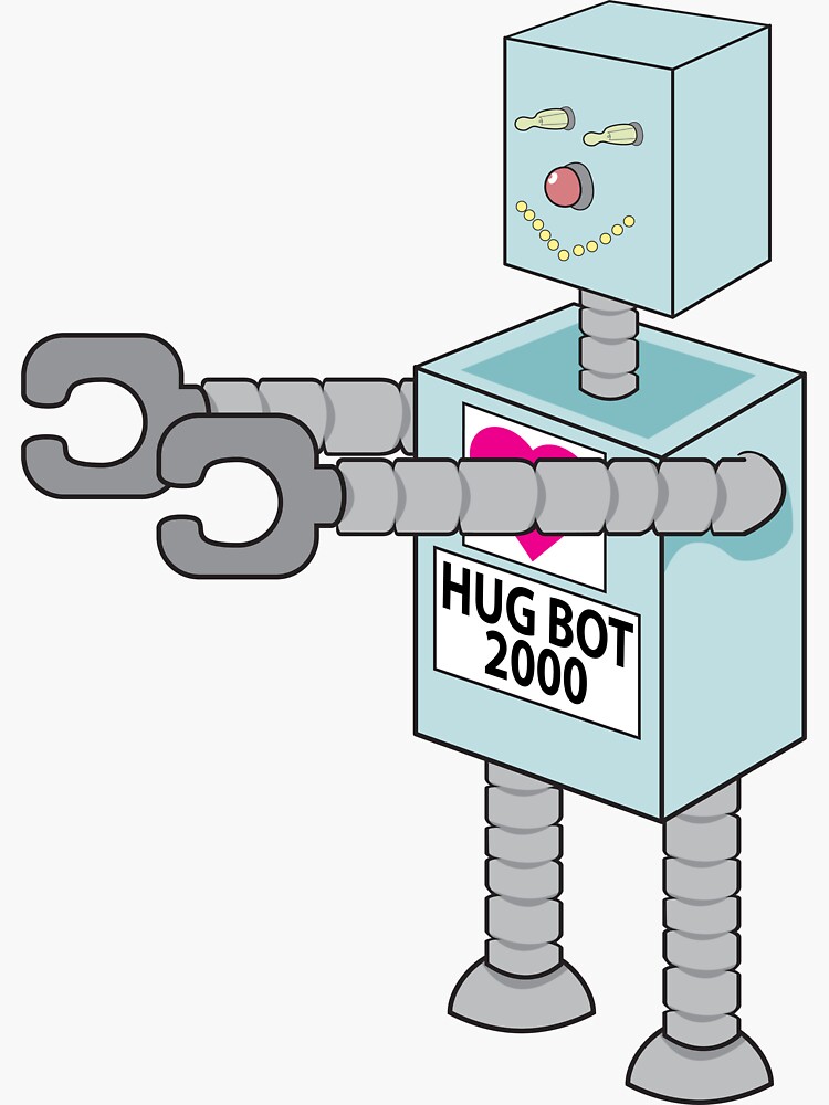 "Hug Bot 2000" Sticker for Sale by RisqueNeonJog | Redbubble
