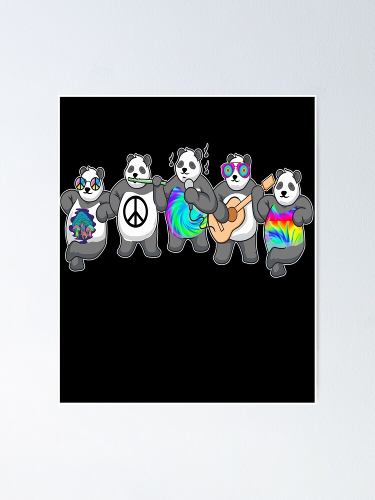 "Funny Hippie Band of Pandas Peace sign Guitar Cute" Poster by ...