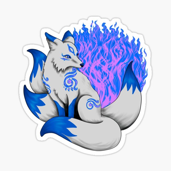 "Kitsune Fox with Dark Blue Foxfire" Sticker for Sale by Lady-Lilac ...