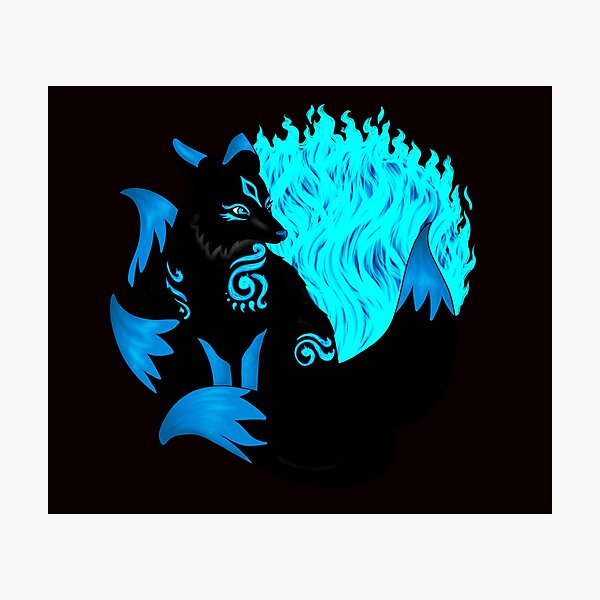 "Black Kitsune Fox with Aqua Blue Foxfire" Photographic Print for Sale ...