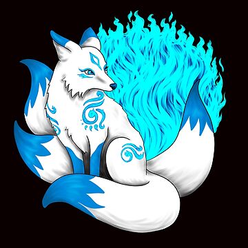 "White Kitsune Fox with Aqua Blue Foxfire" Sticker for Sale by Lady ...