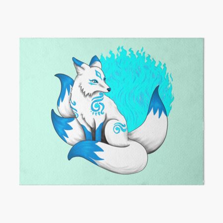 "White Kitsune Fox with Aqua Blue Foxfire" Art Board Print for Sale by ...