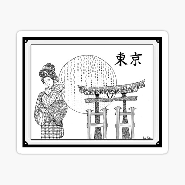 "Tokyo Kitty Admires the Moon Zendoodle" Sticker for Sale by ...