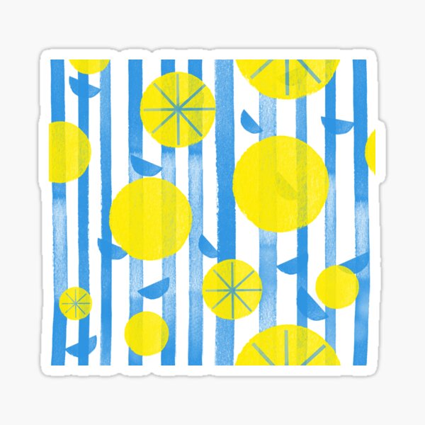 "Lemon Pattern on Blue Stripes - modern arty style with fresh yellow ...