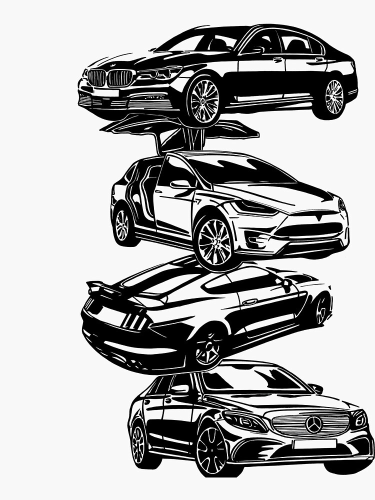 "Cars collage germany and americans car" Sticker by 23ARTS | Redbubble
