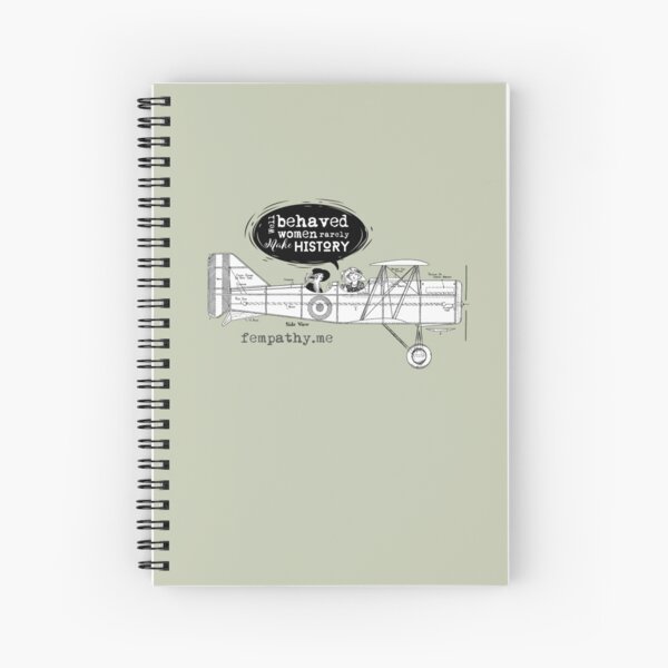 "Retro lady in biplane, vintage army green, airplane" Spiral Notebook ...