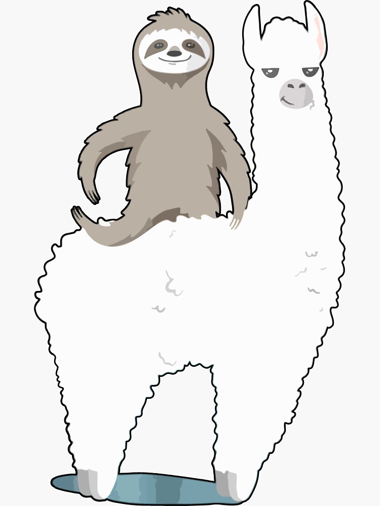 "sloth riding llama funny animals happy best friend sloth" Sticker for ...