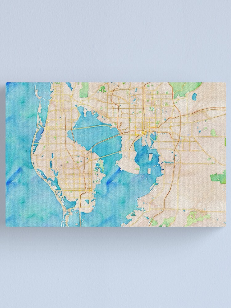"Watercolor map of Tampa Bay" Canvas Print by Mapcandy | Redbubble