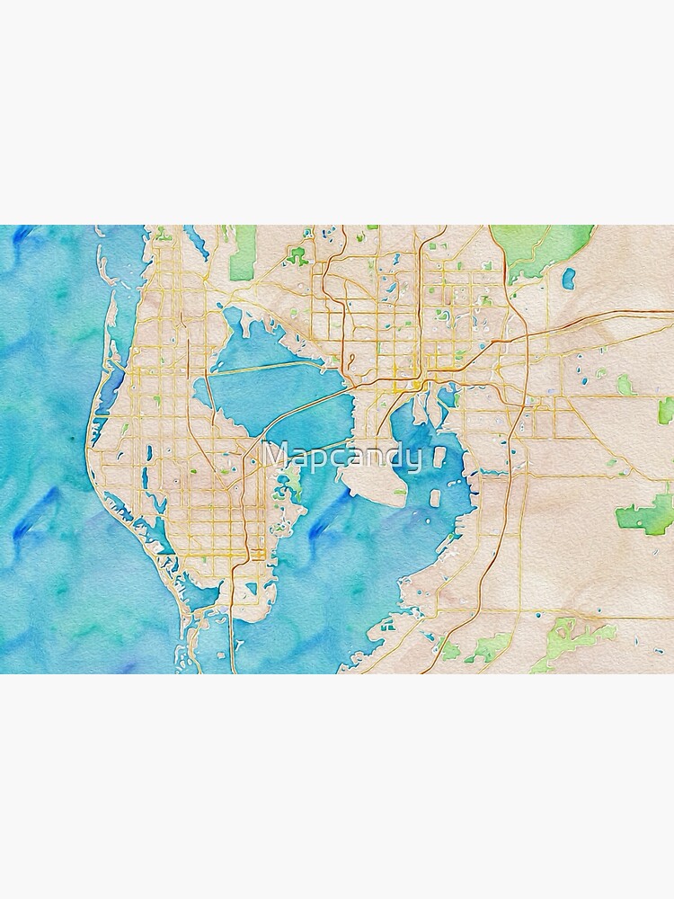 "Watercolor map of Tampa Bay" Canvas Print by Mapcandy | Redbubble