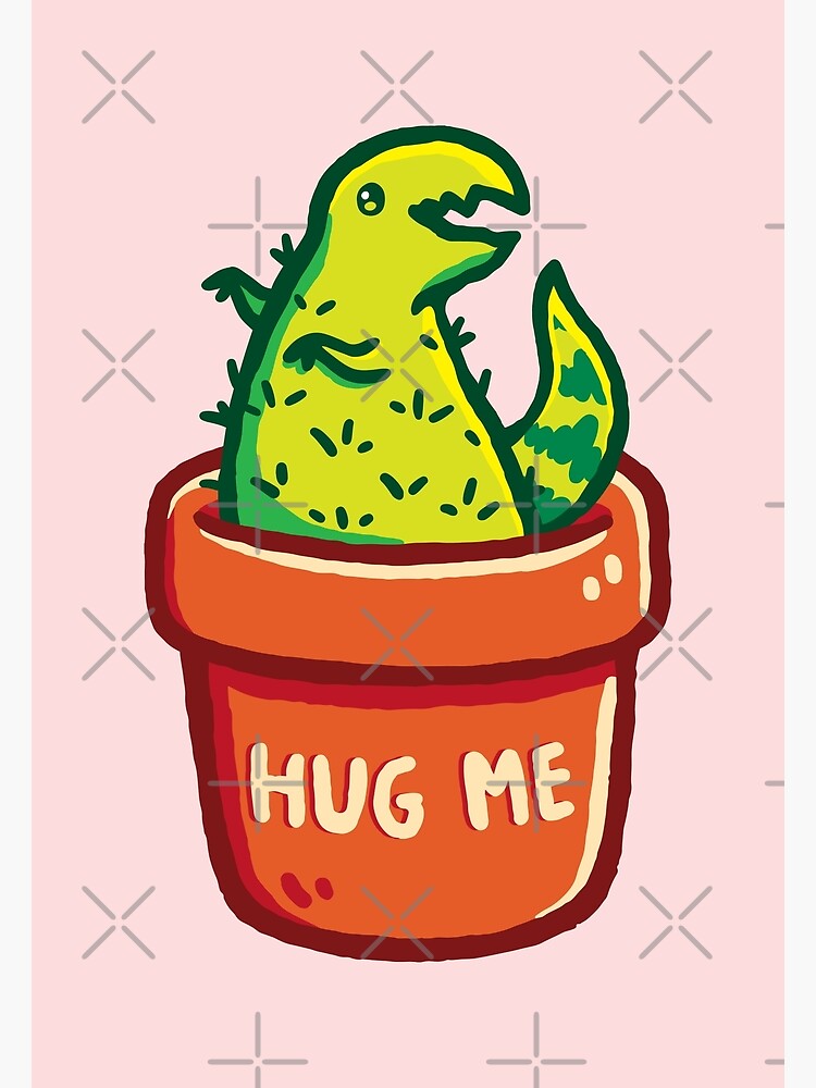 "Cute T-Rex Dinosaur Cactus in a Planter & Hug Me Typography ...