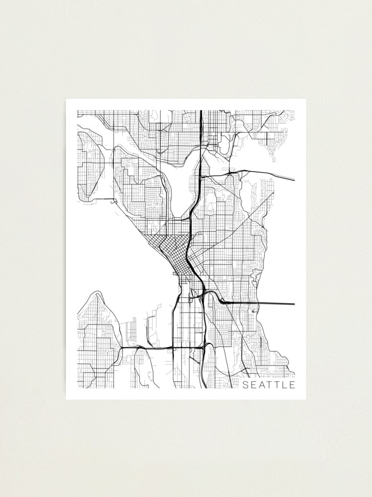"Seattle Map, USA - Black and White" Photographic Print for Sale by ...