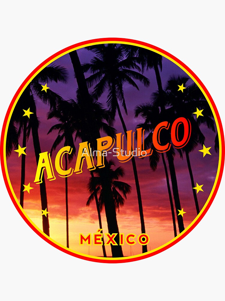 Sticker « Acapulco avec palmiers et coucher de soleil », par Alma ...