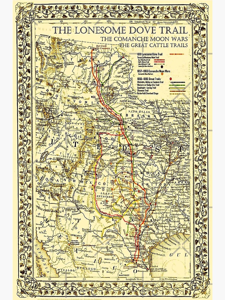 "Lonesome Dove Trail Map to Montana" Poster for Sale by oldwestcowboy ...