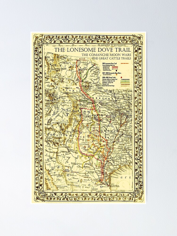"Lonesome Dove Trail Map to Montana" Poster for Sale by oldwestcowboy ...