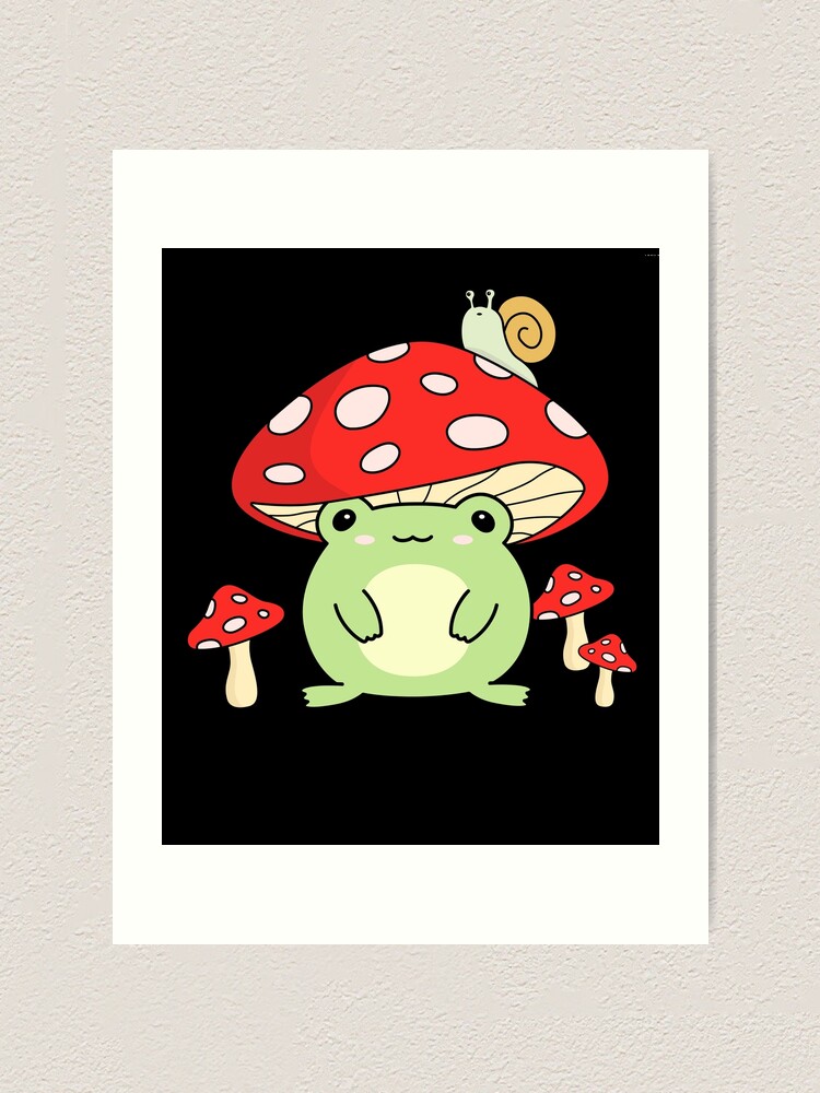 Lámina artística «Rana con sombrero de hongo - kawaii Frog Cottagecore ...