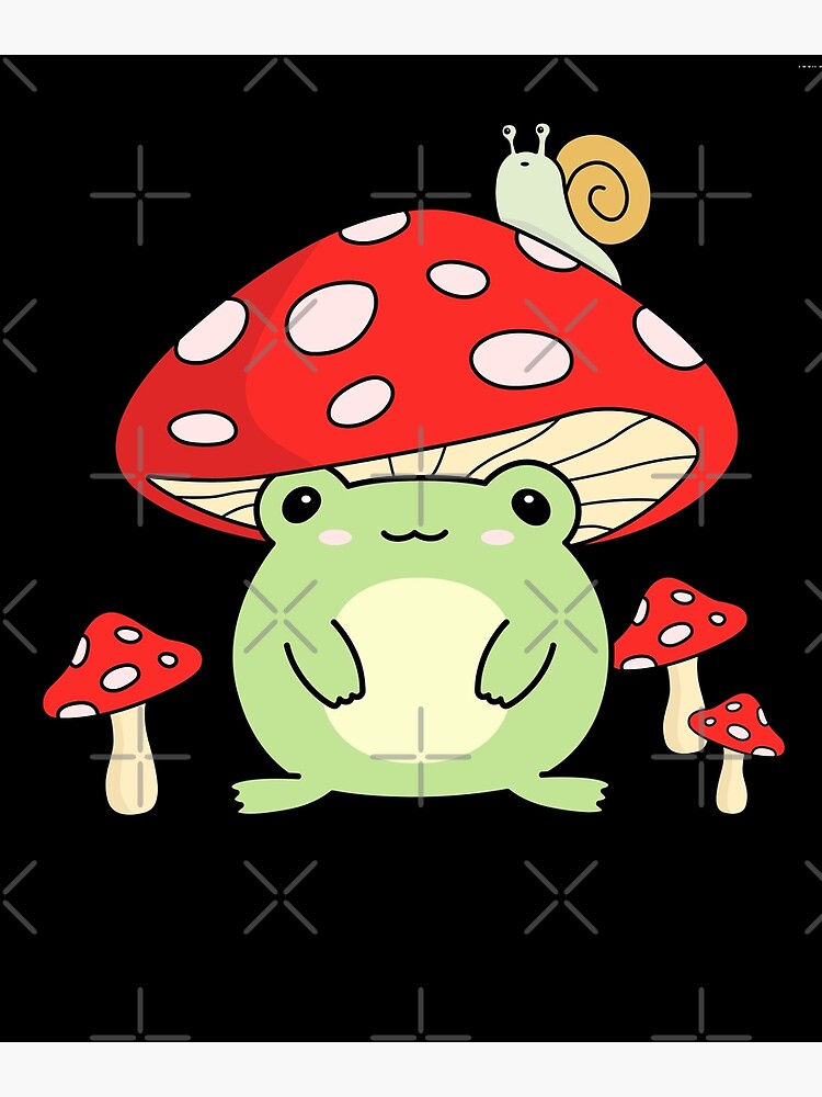 Lámina artística «Rana con sombrero de hongo - kawaii Frog Cottagecore ...
