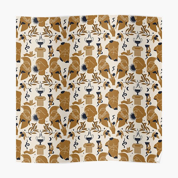 "Antique Greek Signs, Symbols and Statue - Pattern" Poster for Sale by ...