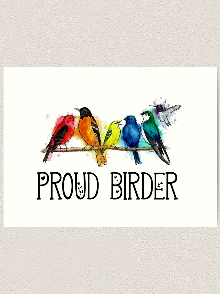 "Proud Birder; Rainbow Birds I - Ink and Watercolor Wildlife Painting ...