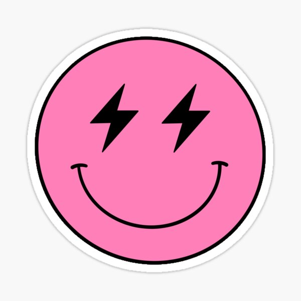 "Black and Pink Smiley Lightning Bolt Face" Sticker for Sale by ...