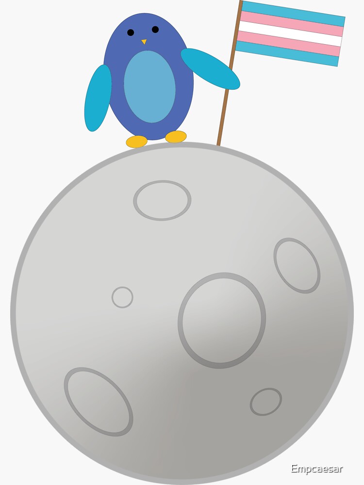 "Penguin Holding Trans Pride Flag on Moon" Sticker by Empcaesar | Redbubble