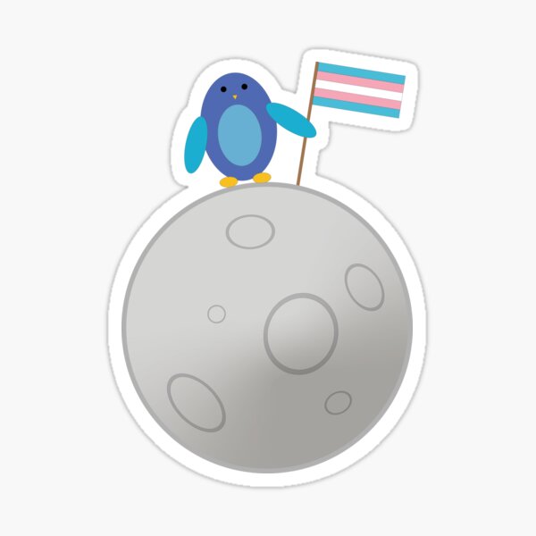 "Penguin Holding Trans Pride Flag on Moon" Sticker by Empcaesar | Redbubble