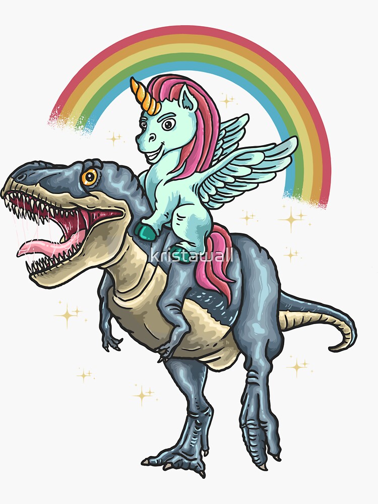 "Unicorn Riding T rex Dinosaur" Sticker for Sale by kristawall | Redbubble