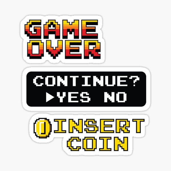 "Gamer Set 3 Stickers- Game Over, Continue, Insert Coin" Sticker for ...