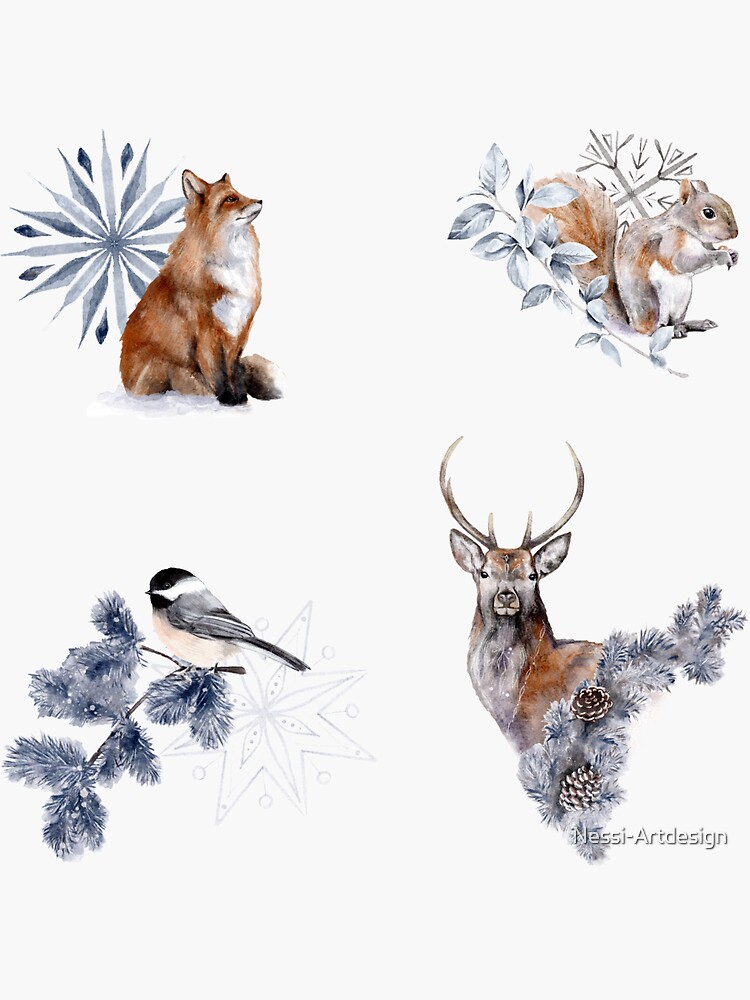 "Animals in Winter forest Sticker Pack" Sticker for Sale by Nessi ...