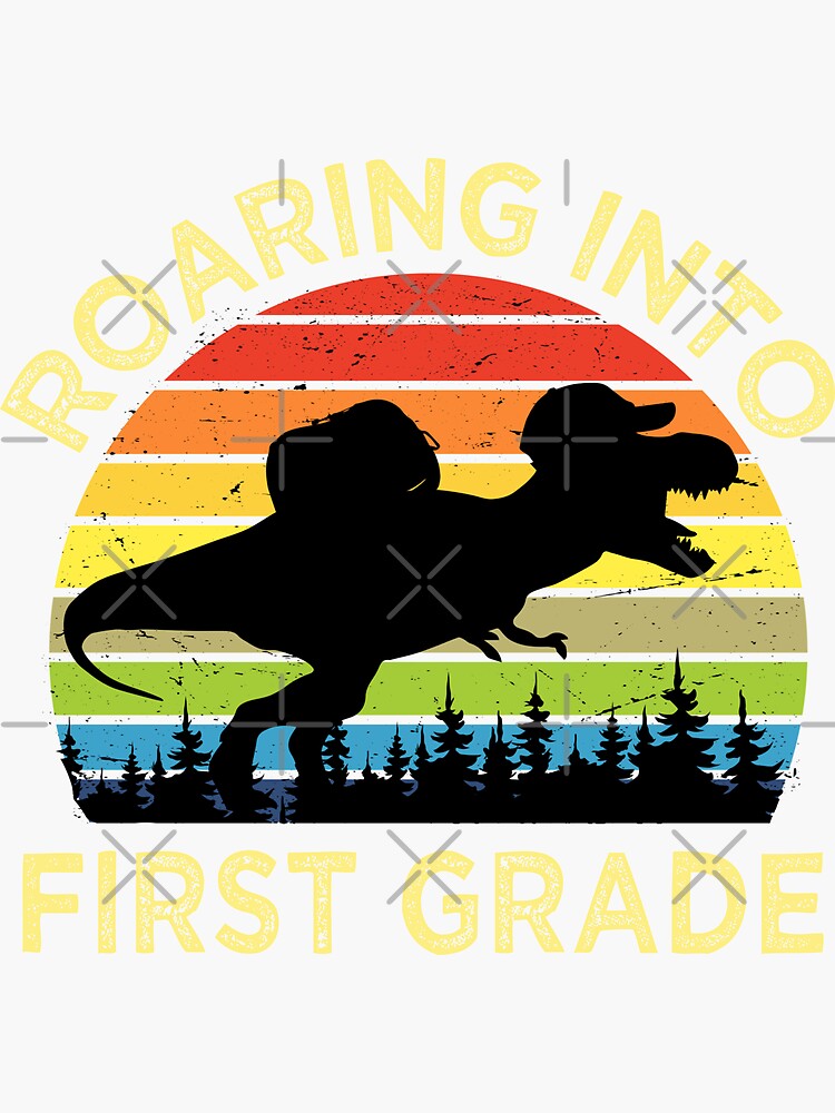 "Roaring Into First Grade Funny Back To School Grade Vintage Retro ...