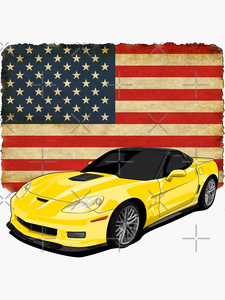 "Corvette C6 ZR1 - USA flag - Yellow" Sticker for Sale by Car ...