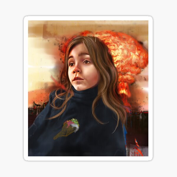 "Sad girl and a bomb explosion in background." Sticker for Sale by ...