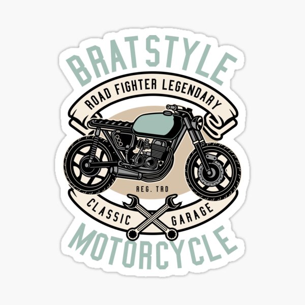 "Brat Style road fighter legendary classic garage motorcycle" Sticker ...