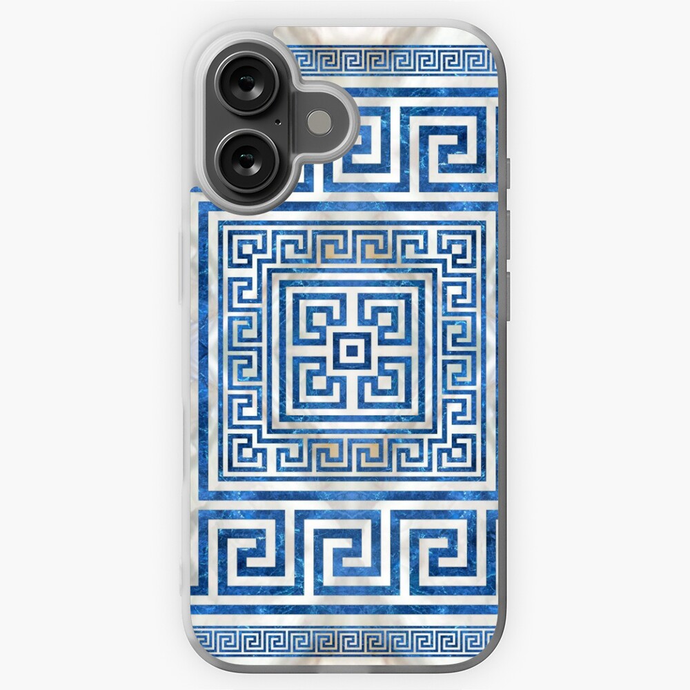 "Greek Key Ornament - Greek Meander - Blue Marble" Comforter for Sale ...
