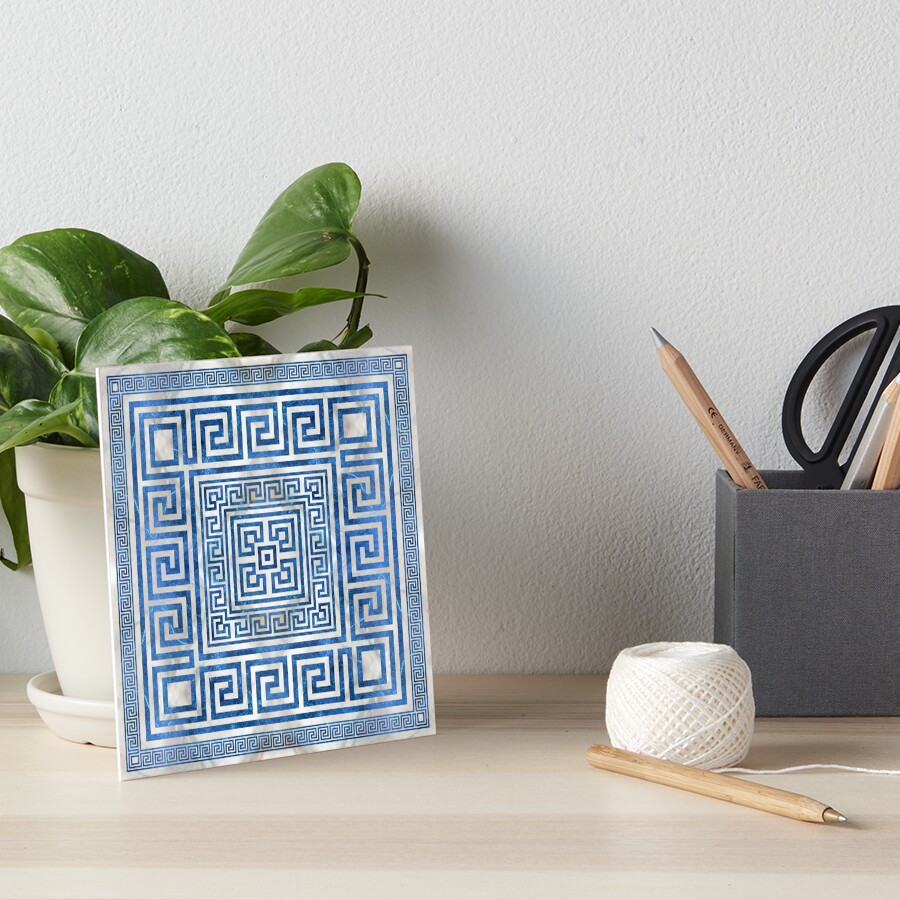 "Greek Key Ornament - Greek Meander - Blue Marble" Comforter for Sale ...