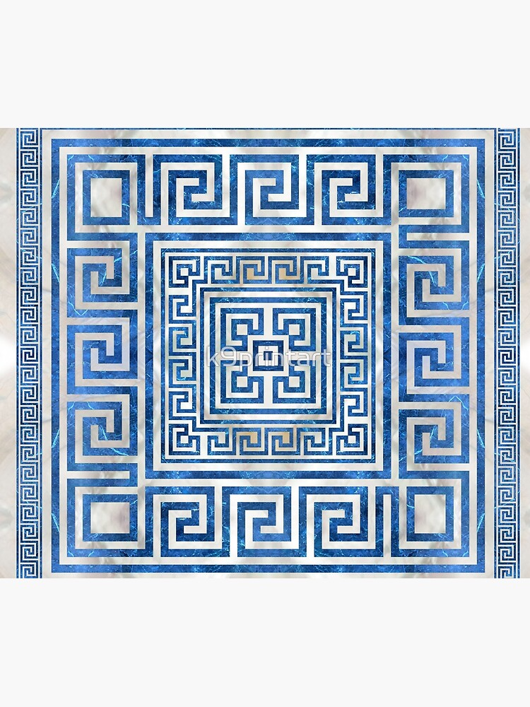 "Greek Key Ornament - Greek Meander - Blue Marble" Comforter for Sale ...