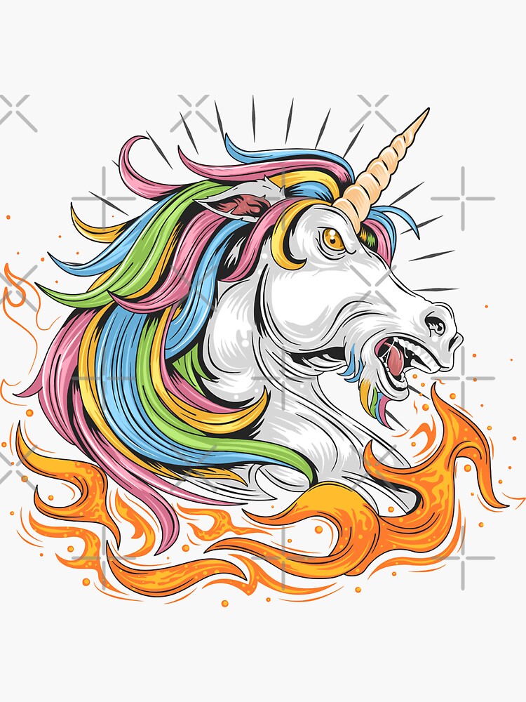 "Angry Unicorn With Fire Flames" Sticker for Sale by EpicArtz | Redbubble