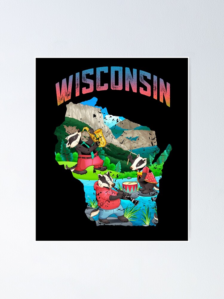 "Wisconsin Decorative State Map Shape with Musical Badgers (US State ...