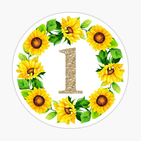 "Sunflower One Baby's 1st Birthday Yellow Floral & Gold Round Circle ...