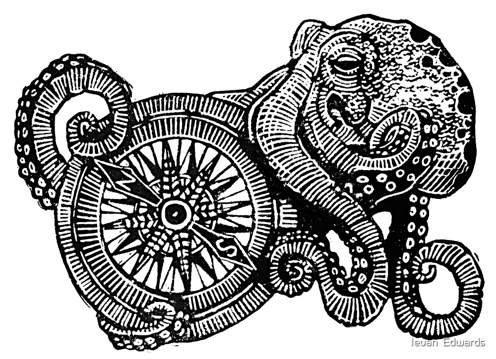 "Octopus and ship's compass" by Ieuan Edwards | Redbubble