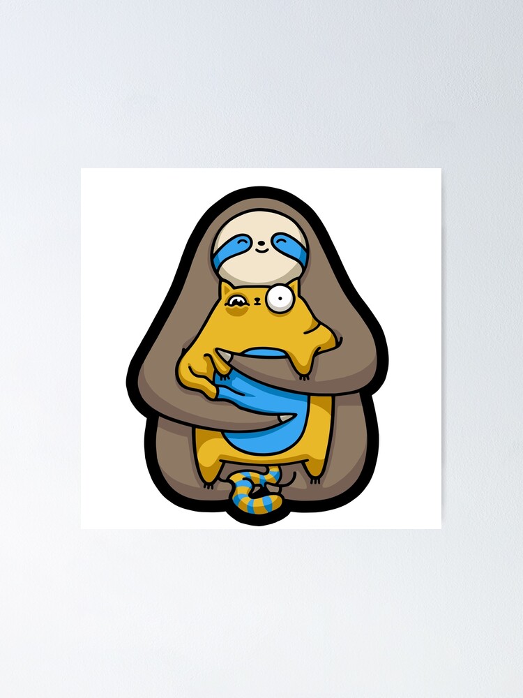 "Sloth Hugging Cat (Summer Ver.)" Poster for Sale by DaDoodledrawing ...